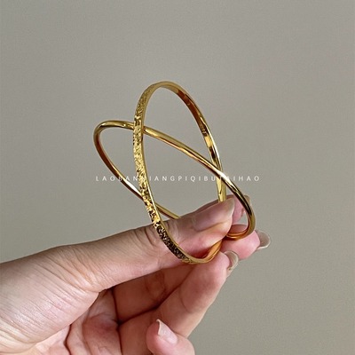 超好看碎冰冰双圈手镯仿金色很真