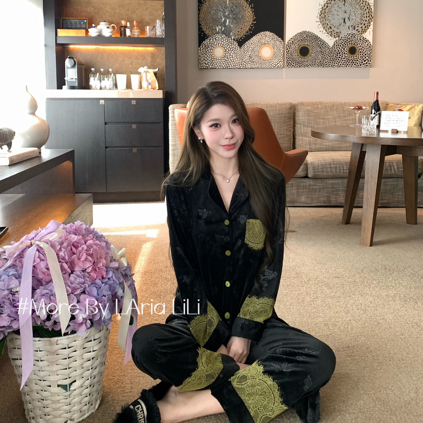LAria禅意 睡衣女纯新中式海岛绒2026新款秋冬季蕾丝高级感家居服