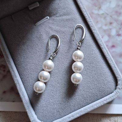 简约强光正圆施家珍珠耳环防过敏