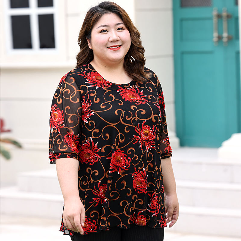 8XL特体胖妈妈装夏季中袖上衣中老年加肥加大码奶奶宽松300斤T恤_虎窝淘