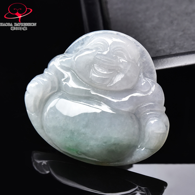 豪8印象手镯之家H25010Y924翡翠笑佛吊坠缅甸冰种绿飘花佛公挂件