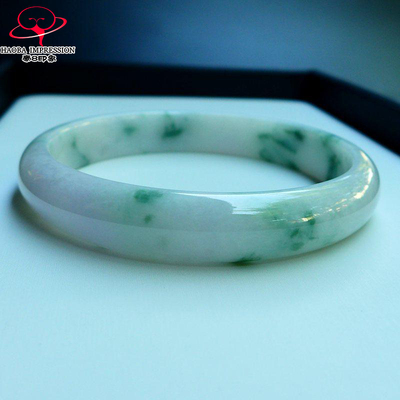 豪8印象L26080L231翡翠手镯圈口80.0mm冰糯种白底绿飘花臂镯玉镯