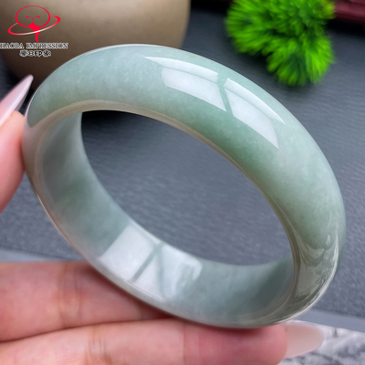 豪8印象X26100X470翡翠手镯圈口57.5天然缅甸a货浅油青玉镯重73g