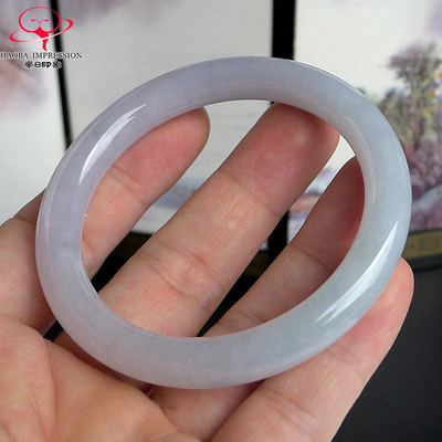 豪8印象手镯之家Z26090Z220翡翠圆条手镯圈口56.0mm天然淡绿玉镯