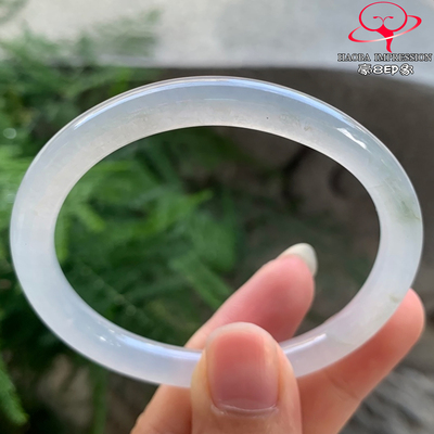 豪8印象V26480V1273翡翠贵妃圆条手镯圈口54.6天然冰种白月光玉镯