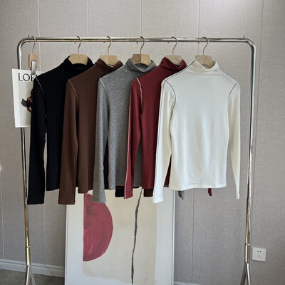 撞线设计双领抗菌80S绵羊毛秋冬舒适内搭发热打底衫长袖T恤女