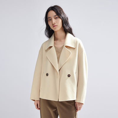 播100%羊毛翻领毛呢外套女商场同款宽松短款呢上衣BDQ9AD1980