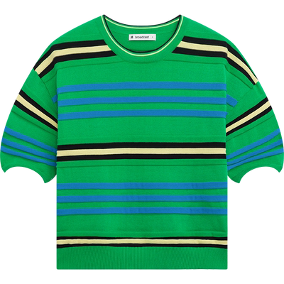 播优雅条纹针织上衣女夏季新款商场同款休闲圆领短袖BDR2SD1379