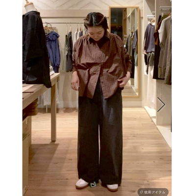 SC2025秋季 复古格纹褶皱肩设计宽松衬衫QC