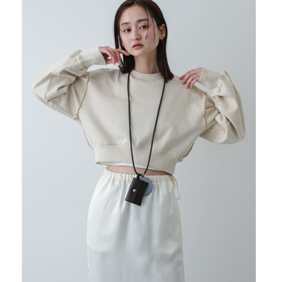 sen2026春季 领子开口收腰小短款百搭净色卫衣