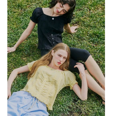 PL2026夏季 刺绣纯棉小花朵复古方领小衫