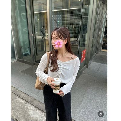 kas2025春夏 坑条螺纹褶皱可露肩2way复古长袖T恤QC