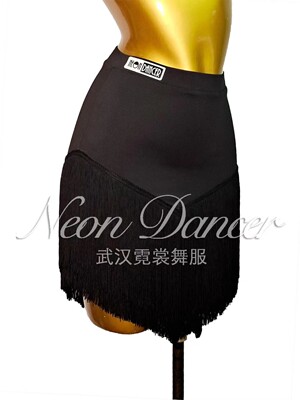 NeonDancer 新款女拉丁舞练功服 V摆流苏半身裙 带底裤