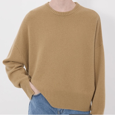 外贸原单 法国LLD秋冬女士双层厚宽袖开叉松圆领针织毛衣