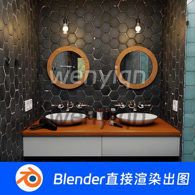洗手间洗手台镜子Blender模型1119