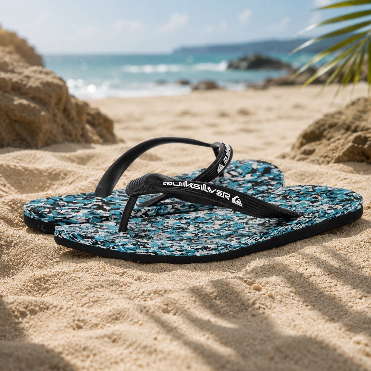 Quiksilver 迷彩人字拖男 夏季防滑夹脚拖 海边度假休闲凉拖鞋