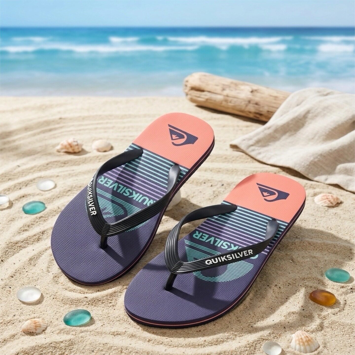 现货Quiksilver2026新款夏季男士橡胶印花潮牌人字拖冲浪休闲外穿