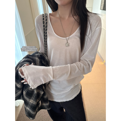 superniniyy 内搭神器&基础款面膜大圆领宽松长袖打底衫T恤上衣女