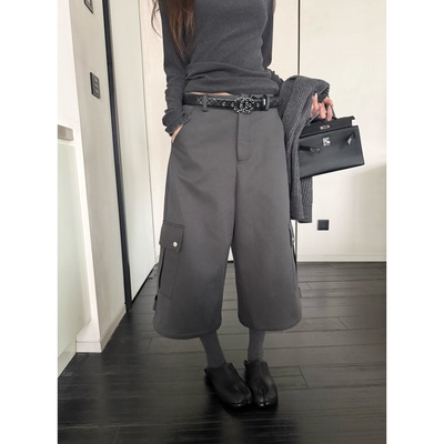 superniniyy 超模下班时&私服加绒天丝七分裤加厚老钱七分工装裤