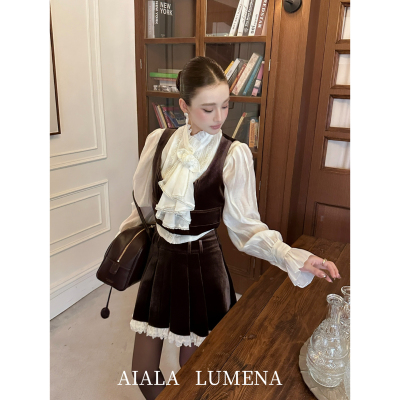AIALA LUMENA-法式复古丝绒深棕色宫廷风马甲S20958