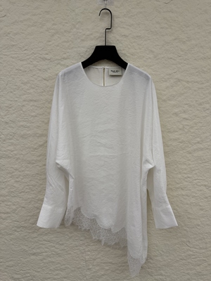 早春小众设计 DANN南油正确版买手店时髦斜边蕾丝拼接慵懒衬衫T恤