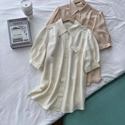 桑蚕丝真丝冠乐绉简约衬衫杭州丝绸显瘦夏装女绸缎上衣87B2/63282
