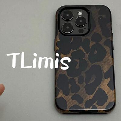 适用豹纹棕色个性韩国菲林壳二合一苹果16promax手机壳iPhone17新款14promax磨砂13pro高级13防摔12保护壳