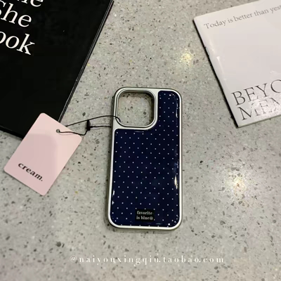 ins风复古深蓝波点滴胶手机壳适用苹果iPhone17promax手机壳软边16防摔15原创小米141312/11华为mate60P780