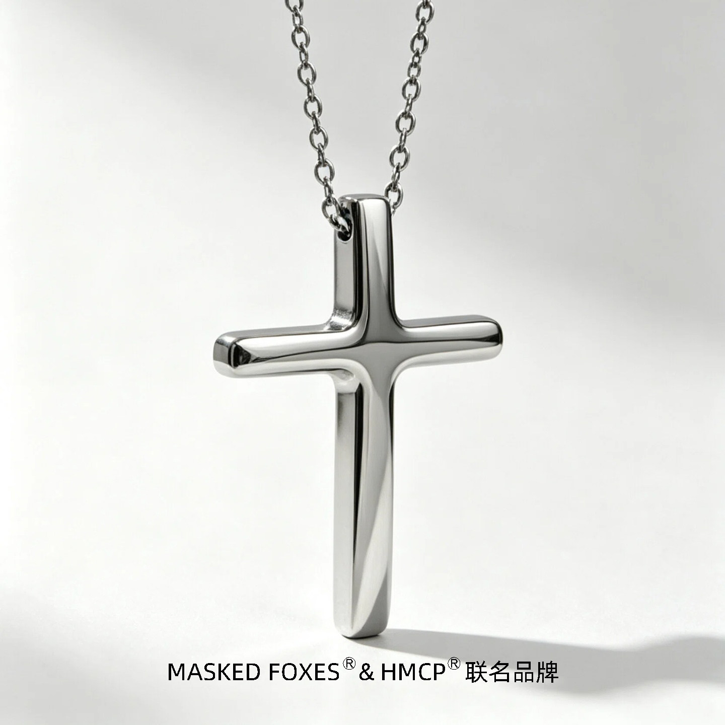 Simple glossy Cross Necklace欧美简约光面十字架项链情侣嘻哈链