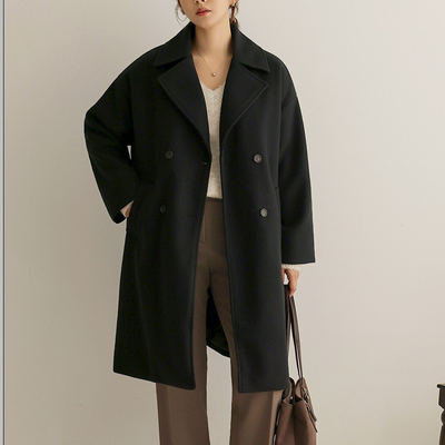 韩国代购大码女装2026靓丽冬装新款反驳领双排扣时尚毛呢加棉外套