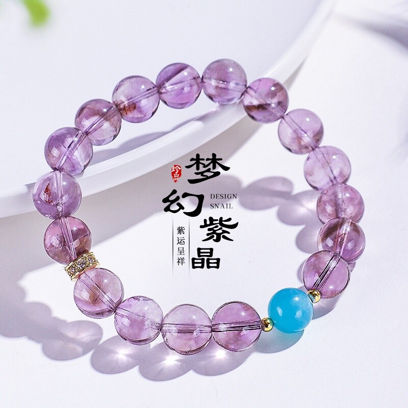 10mm天然玻利维亚紫水晶串珠手链时尚高级感天然天河石手串首饰