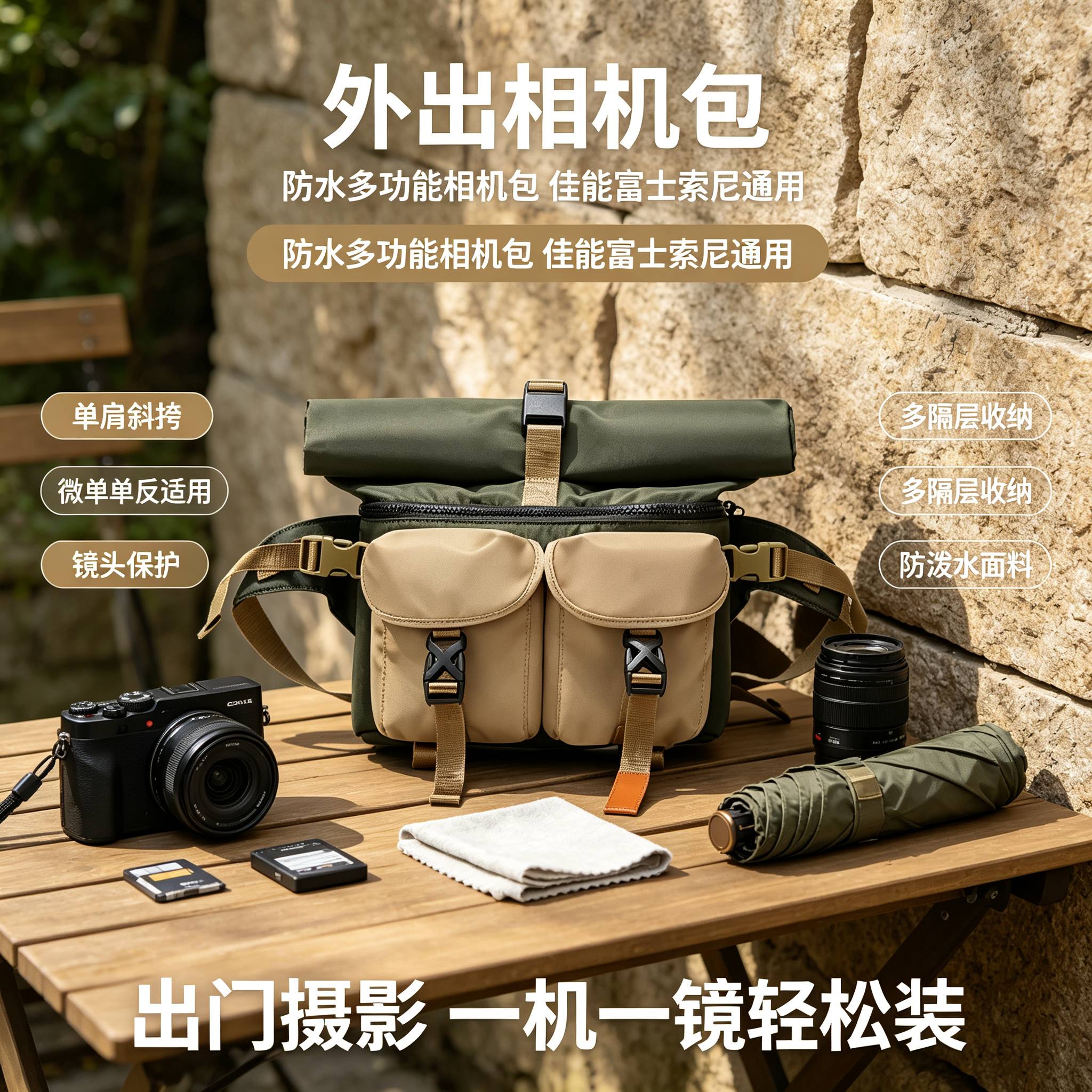 外出相机包防水多功能相机包适用于佳能富士索尼单肩微单单反镜头