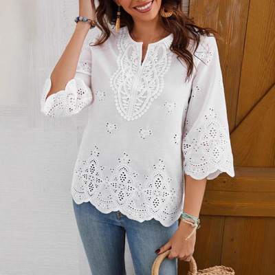 2026 Fashionable And Sexy Lace V-neck Three-quarter Sleeves