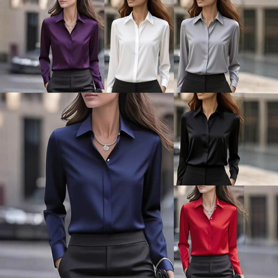 2026 Station Solid lor All-match Lapel Satin Women