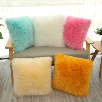 Household Simple Imitation Wool Plush Cushion  Case Washable