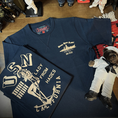 33oz SAILOR JOHNNY美式复古250g三本针海军印花短袖T恤阿美咔叽