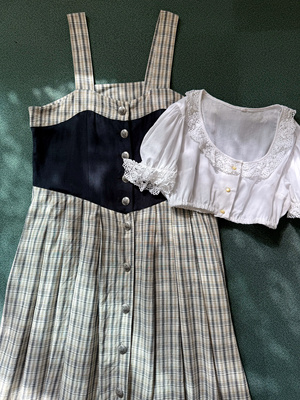 背带系列巴伐利亚（送搭配的dirndl衬衫） 立体铁扣棉质格纹拼接