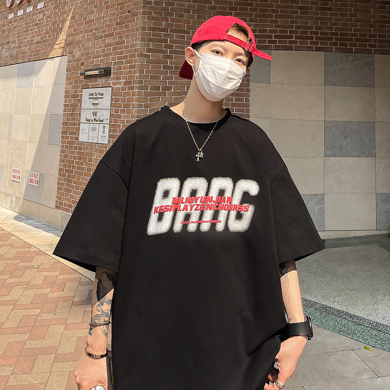BDCT 220克纯棉发泡字母T恤几物男装设计大码宽松休闲短袖上衣潮_虎窝淘