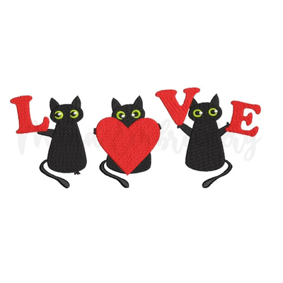 萌萌哒小黑猫love电脑绣花刺绣文件威尔克姆原格式EMB dst pes