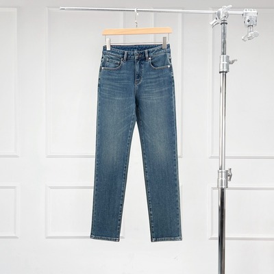 时髦都市蓝色百搭高腰弹力牛仔裤