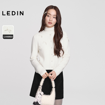 【商场同款】乐町千金风毛衣开衫冬季蝴蝶结正肩羊毛衫C1EDF4617