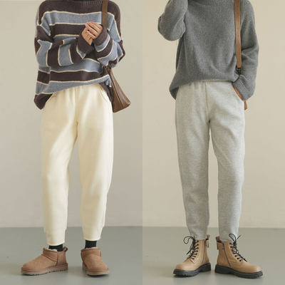 特 女士加绒卫裤 珠地棉高腰裤保暖运动靴裤长裤 秋冬款 女装