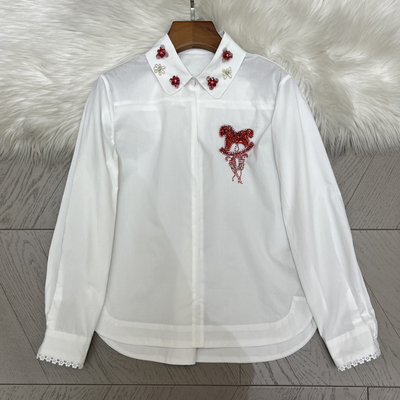 可可-衬衣纯手工缝亮钻袖口蕾丝花边宽松显瘦洋气衬衫A9822