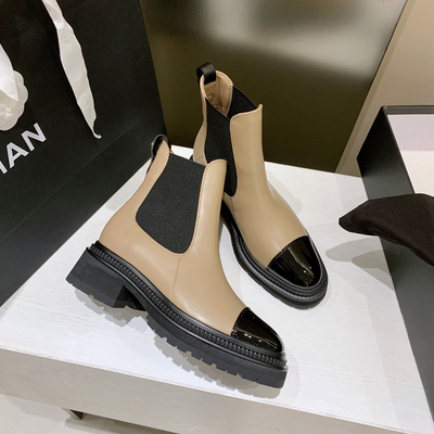 InkingPot彭姐小香风时尚小牛皮切尔西松紧带增高瘦瘦英伦风短靴