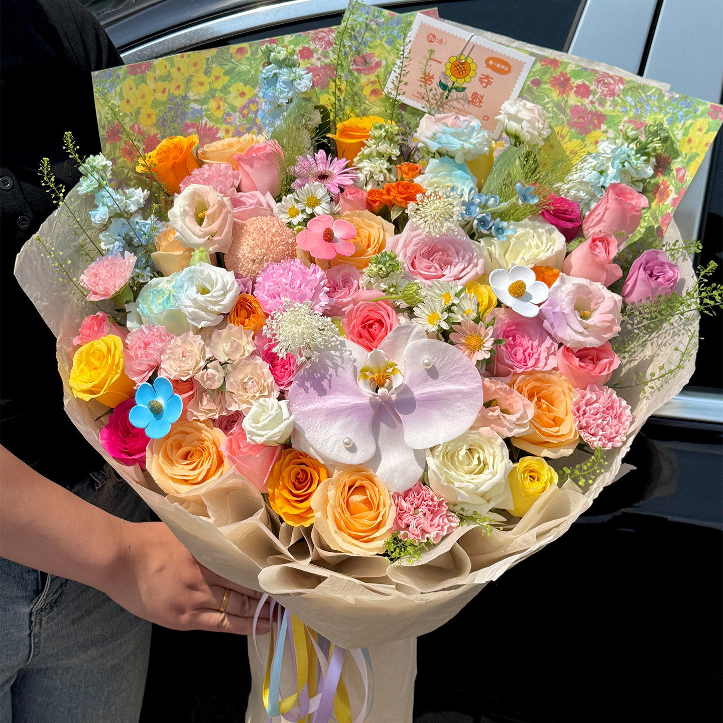 多巴胺油菜花鲜花花束包装纸碎花系列牛皮纸夏日油画风鲜花包装纸