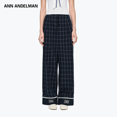 ANN ANDELMAN 26春夏新款女翻折裤头格纹阔腿长裤银泰百货 301286