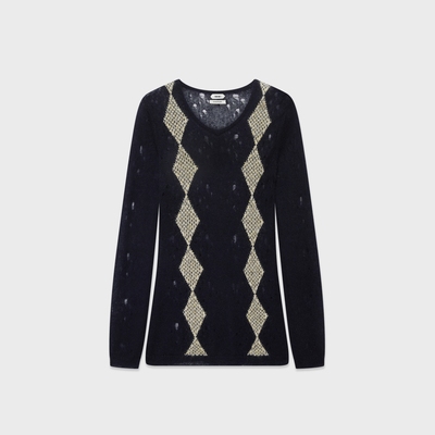 IMMI 秋冬新款女士菱格纹V领马海毛毛衫上衣银泰百货 300124