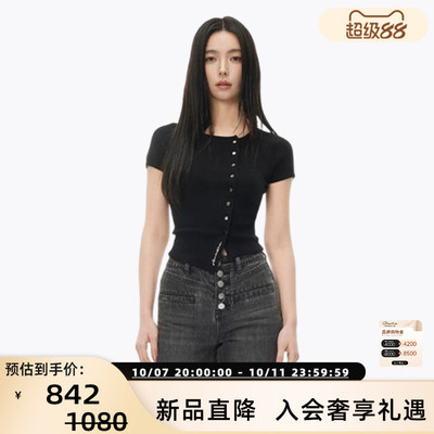 ANN ANDELMAN 女士辣妹风不对称斜扣修身短袖开襟衫银泰 301286