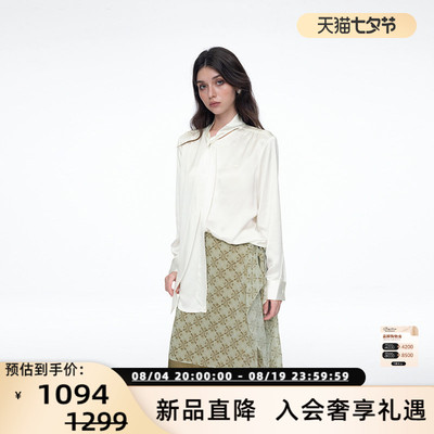 ThreeQuarters女醋酸飘带衬衫