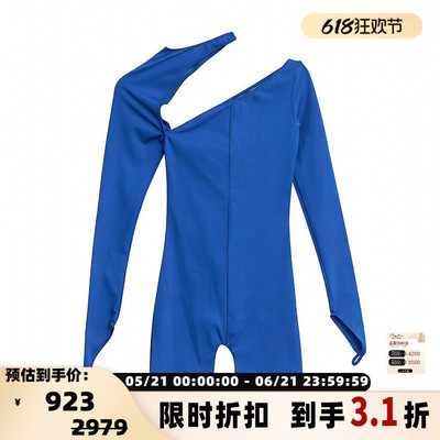 rhude女士辣妹风长袖连体短裤露肩设计连体衣 银泰百货 301596